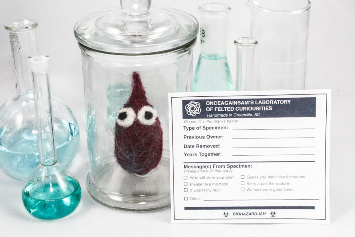 Felted Gallbladder W/ Personalized Specimen Label - Quirky Get Well ...