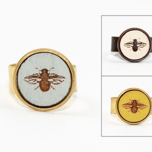 Bee Ring - Insect Jewelry - Laser Cut Engraved Wood in Adjustable ...