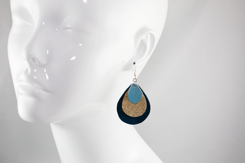 Leather Earrings 3 Layer Teardrop choose Your Color / - Etsy