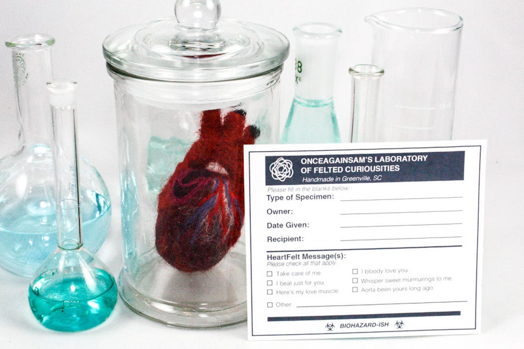 Felted Anatomical Heart (XS) With Apothecary Jar & Personalized ...