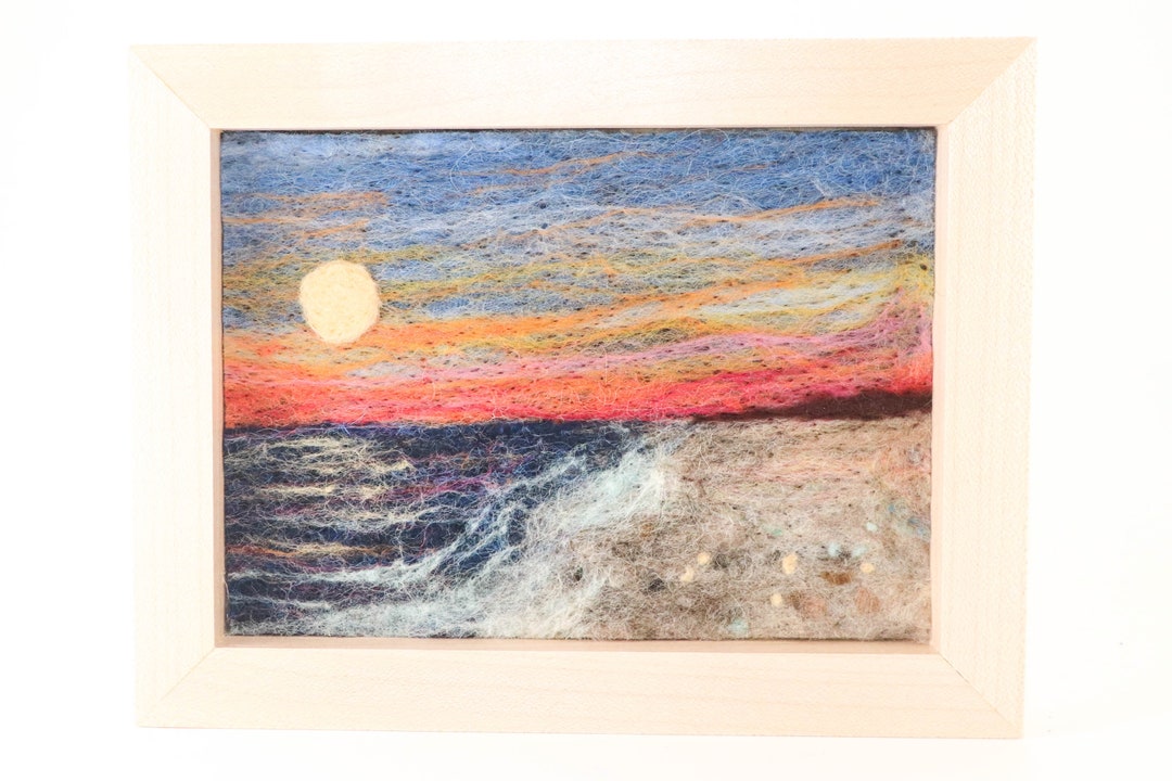 Needle Felted Wool Landscape Painting, Beach at Sunset 6x8 - Etsy