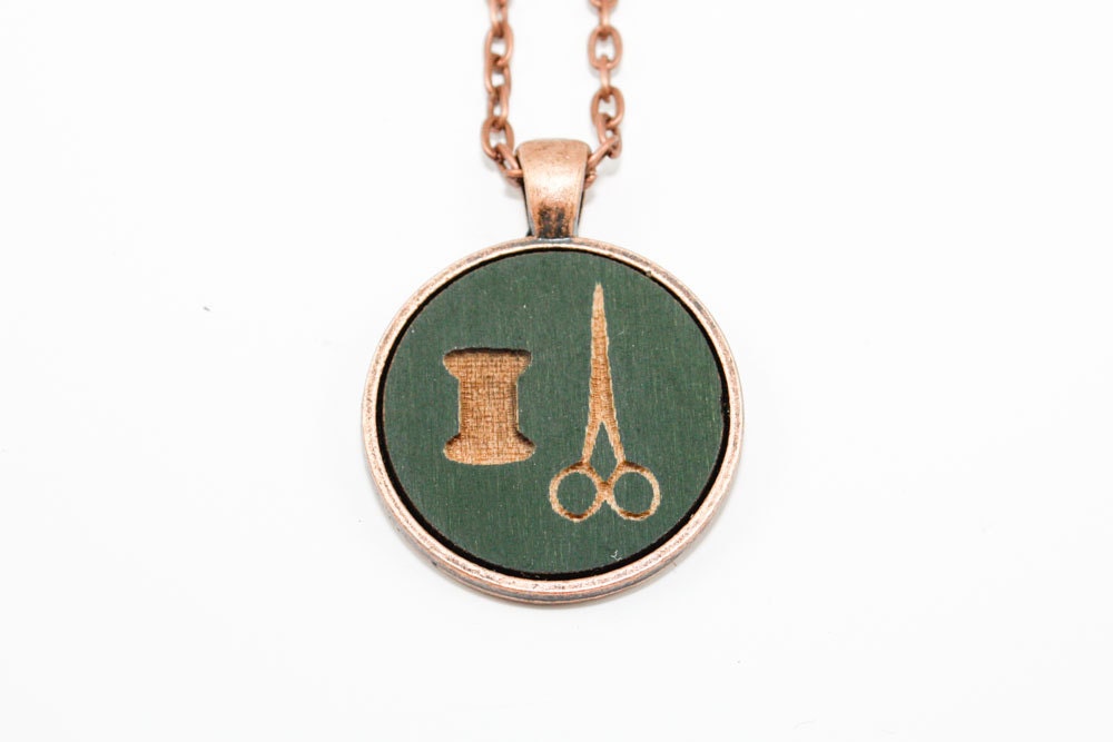 Seamstress Pendant Spool of Thread & Scissors choose Your - Etsy