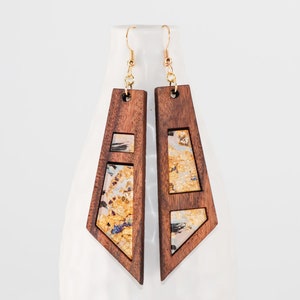 Modern Abstract Dangle Earrings - Asymmetrical Wood Earring With Pale ...