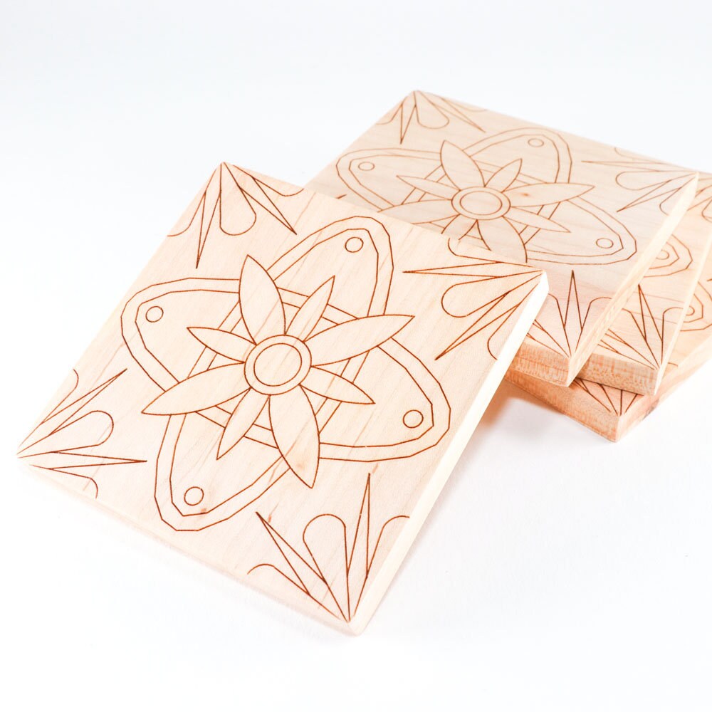Wooden Coaster Set Laser Etched Design maple Square With - Etsy