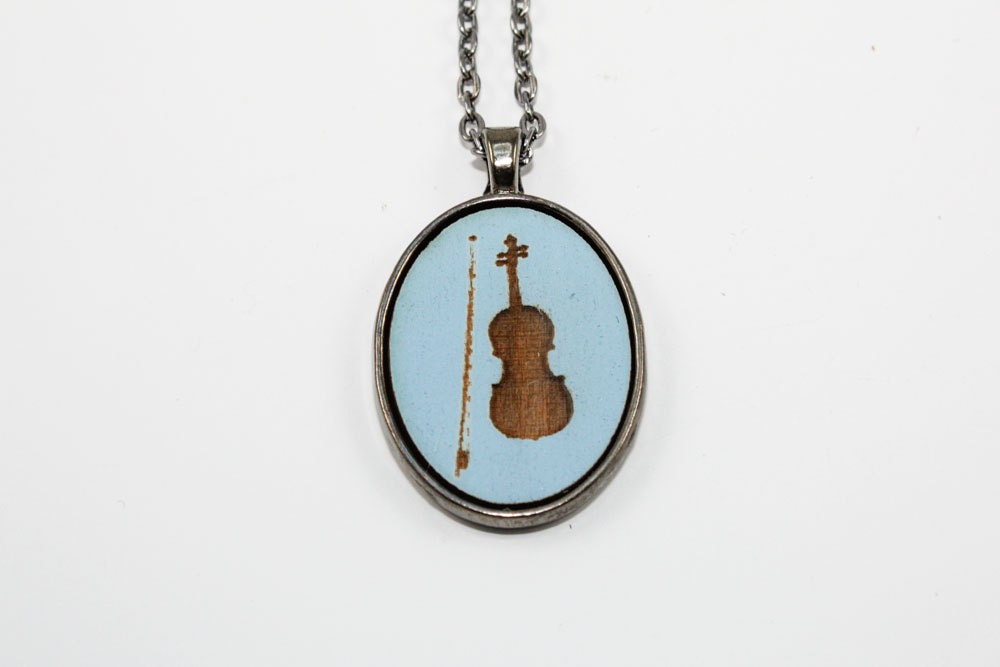Violin Pendant Laser Engraved Wooden Cameo custom Made / | Etsy
