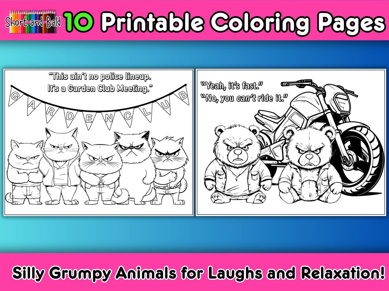 Funny Grumpy Animal Coloring Pages 3 by Short and Bald, Cute Grumpy ...