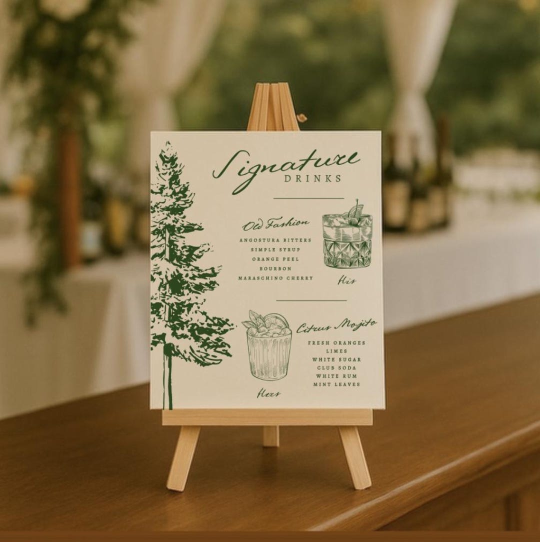 Green Signature Drinks Sign, Greenery, Nature, Tree Wedding Sign ...