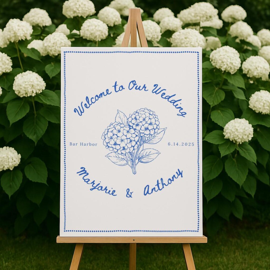 Blue Hydrangea Wedding Welcome Sign - Etsy