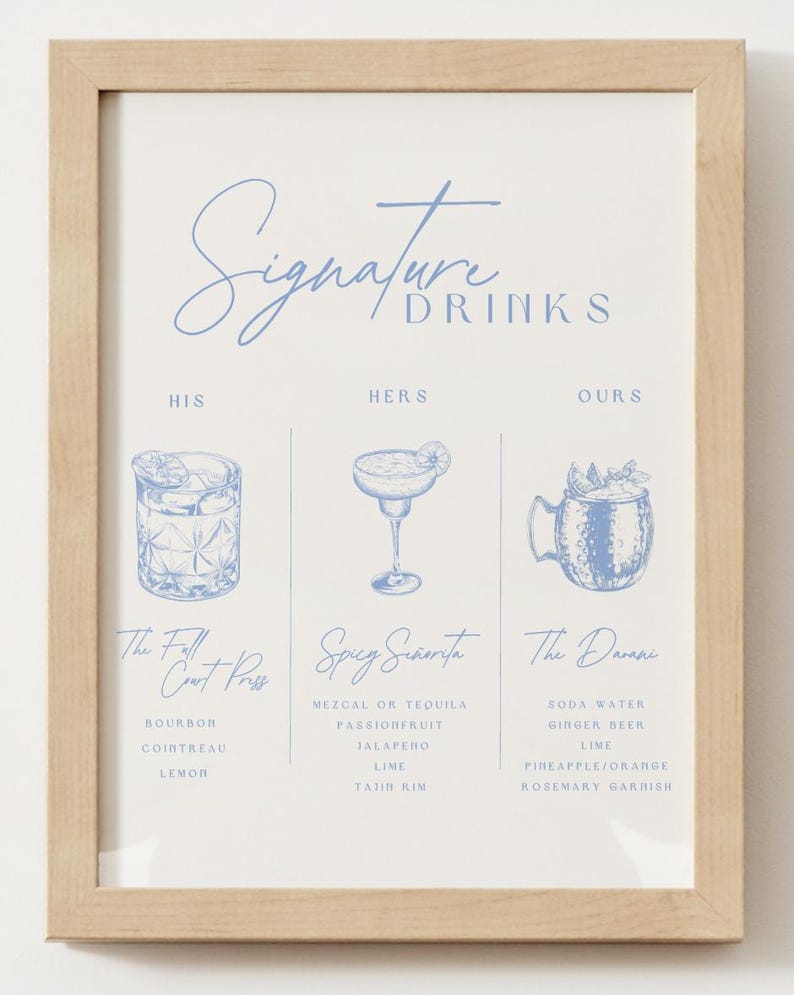 Blue Signature Drinks Sign: Coastal Wedding Bar Art - Etsy