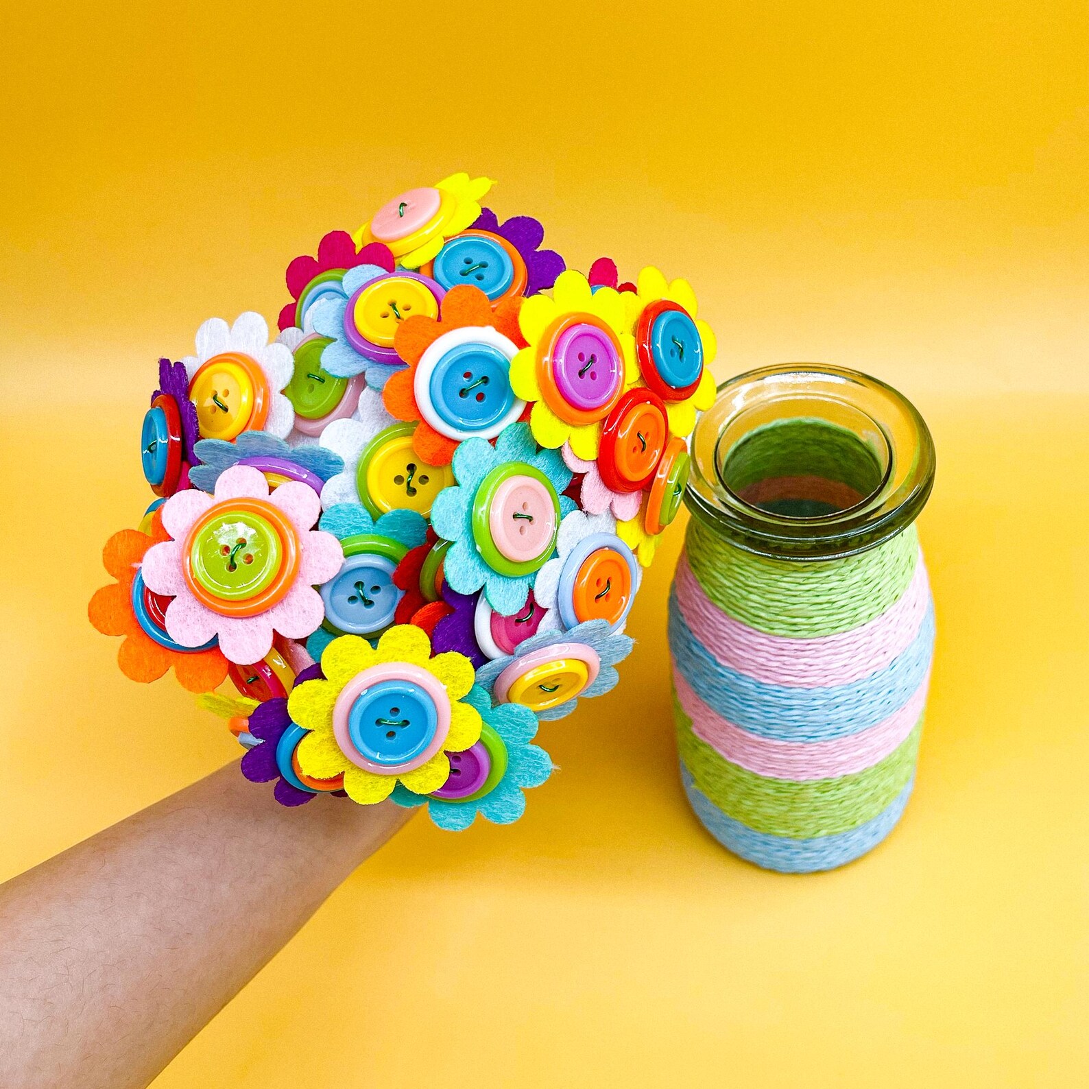 DIY Flower Button Bouquet, Different Colors Button Flowers, Handmade ...