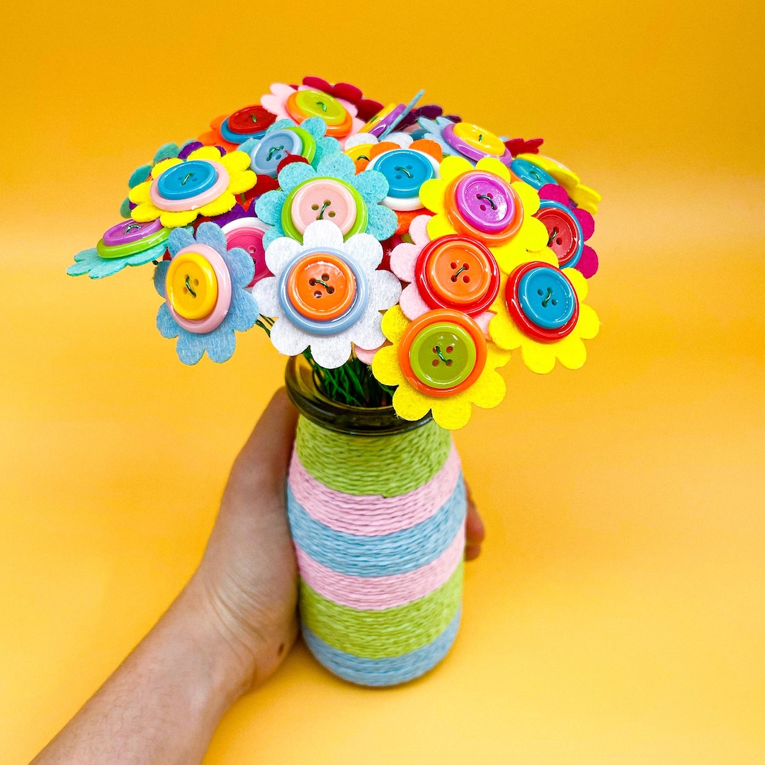 DIY Flower Button Bouquet, Different Colors Button Flowers, Handmade ...