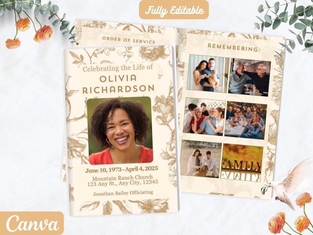 Floral 8 Page Funeral Program Template / Celebration of Life / Feminine ...