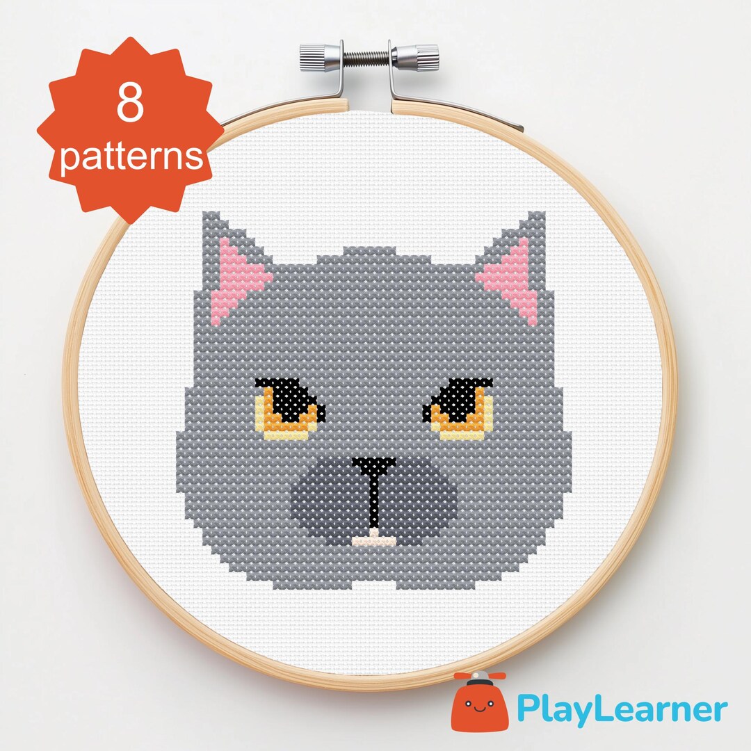 8 Mini Cat Cross Stitch PDF Patterns. Easy Cross Stitch Cute Kitten ...