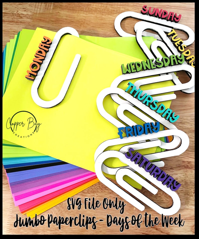 Jumbo Paperclips SVG Cut File Days of the Week - Etsy