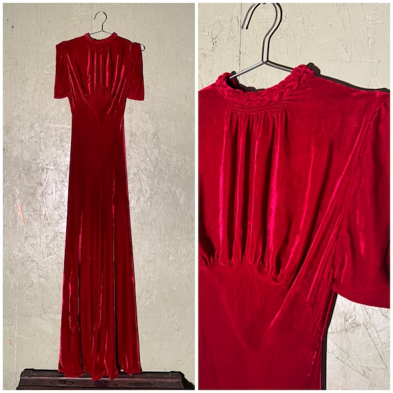 Vintage Velvet Long Red Party Dress - Gem