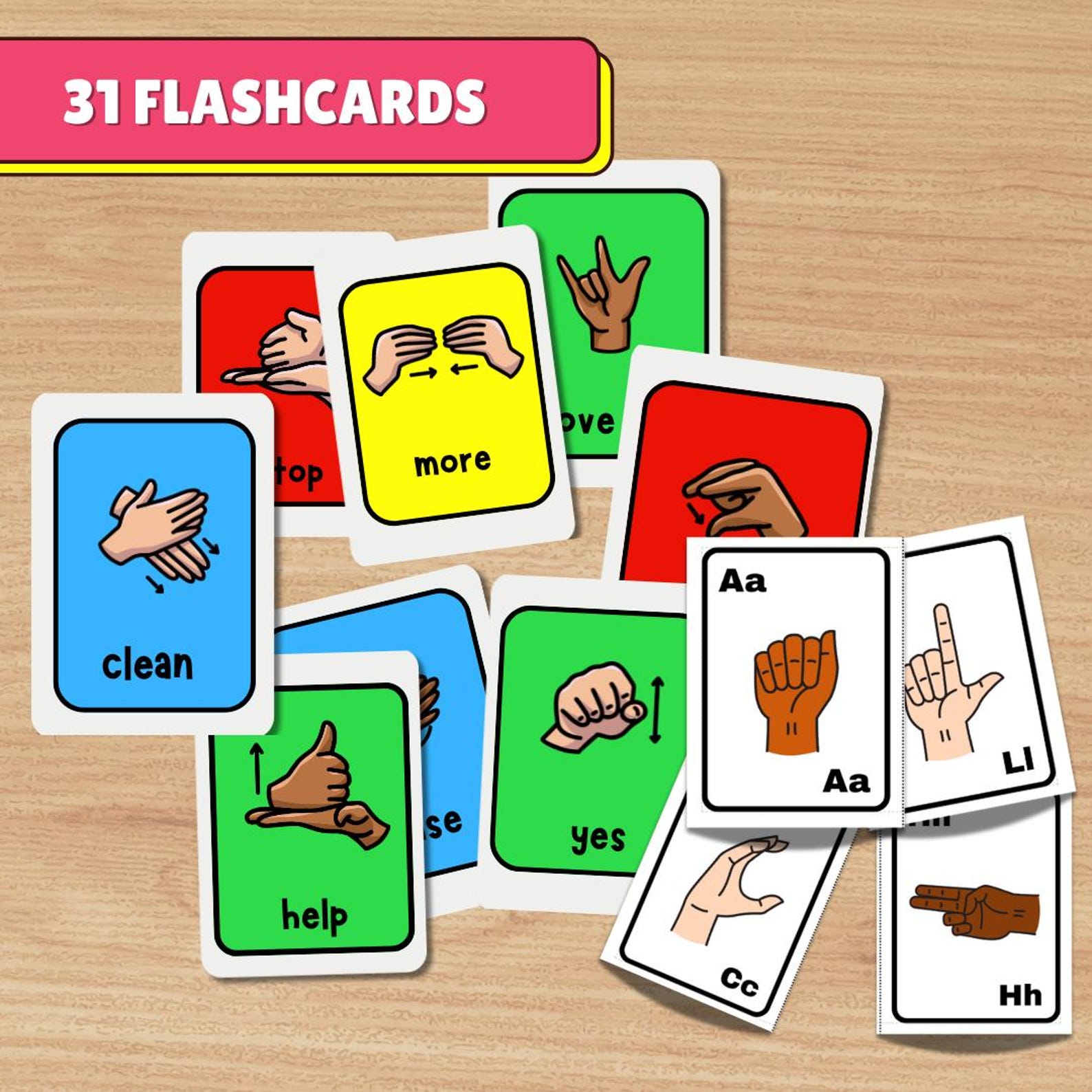 Sign Language Hand Signals Basic ASL Signs Flash Cards - Etsy