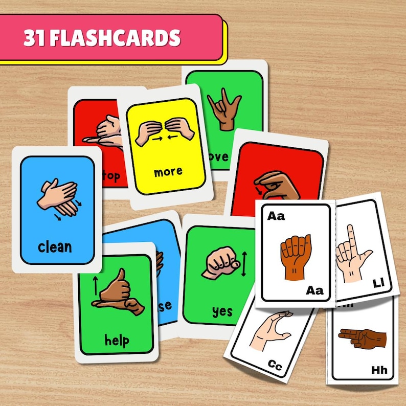 Sign Language Hand Signals Basic ASL Signs Flash Cards - Etsy