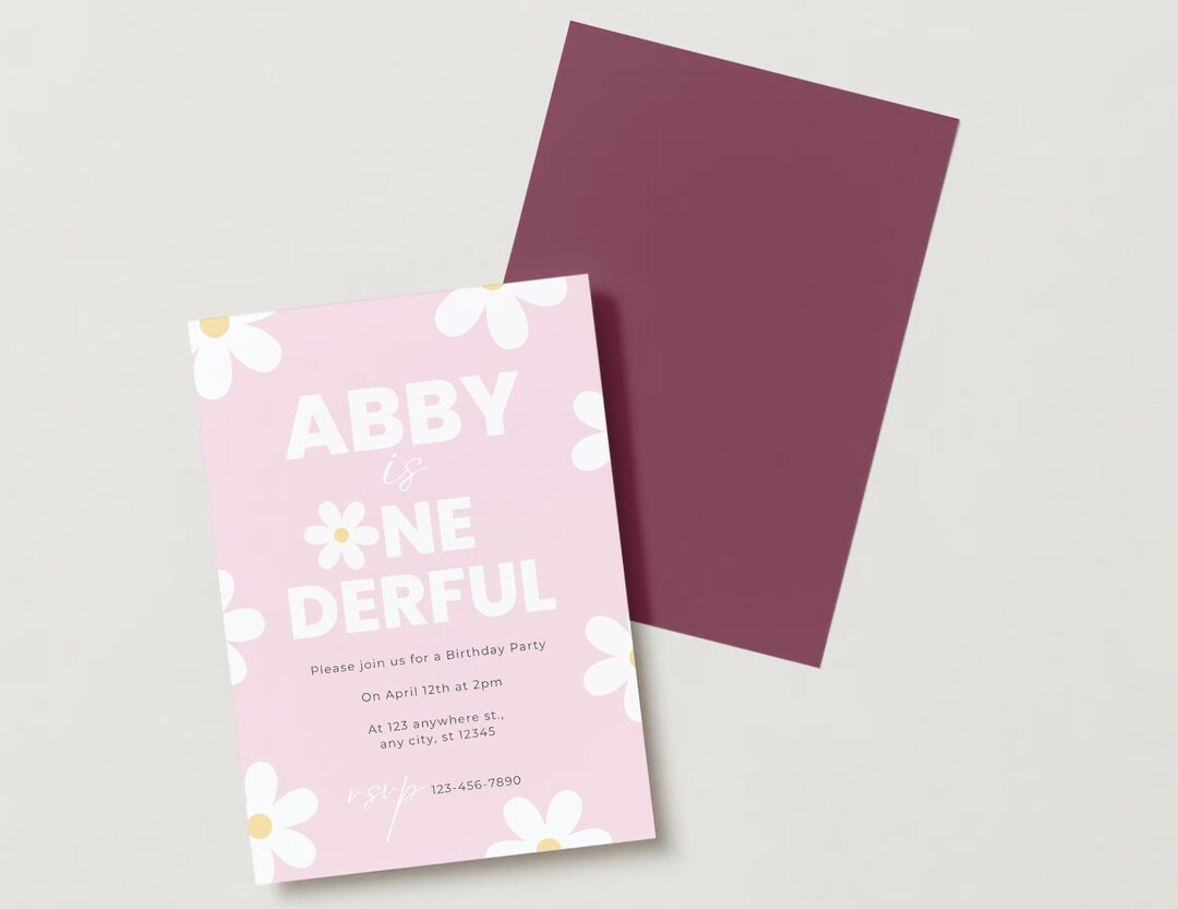 One-derful First Birthday Invitation - Pink Daisy Theme for Girls ...