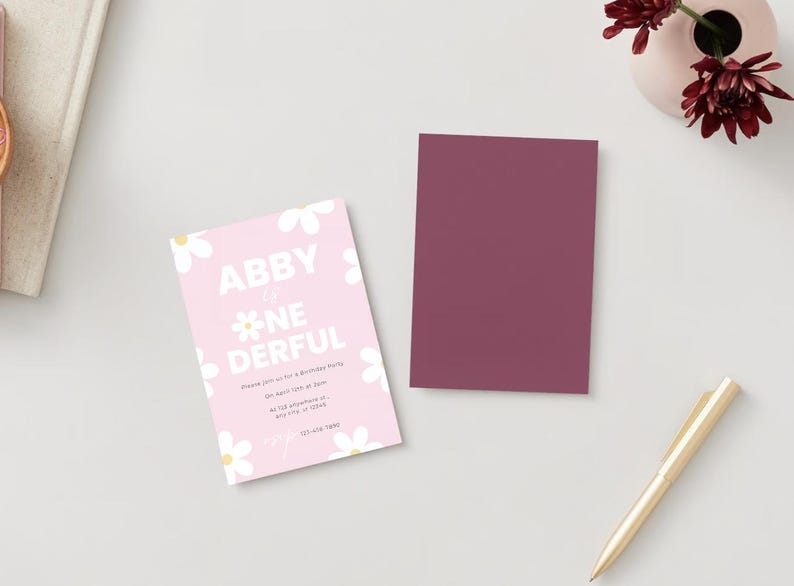 One-derful First Birthday Invitation - Pink Daisy Theme for Girls ...