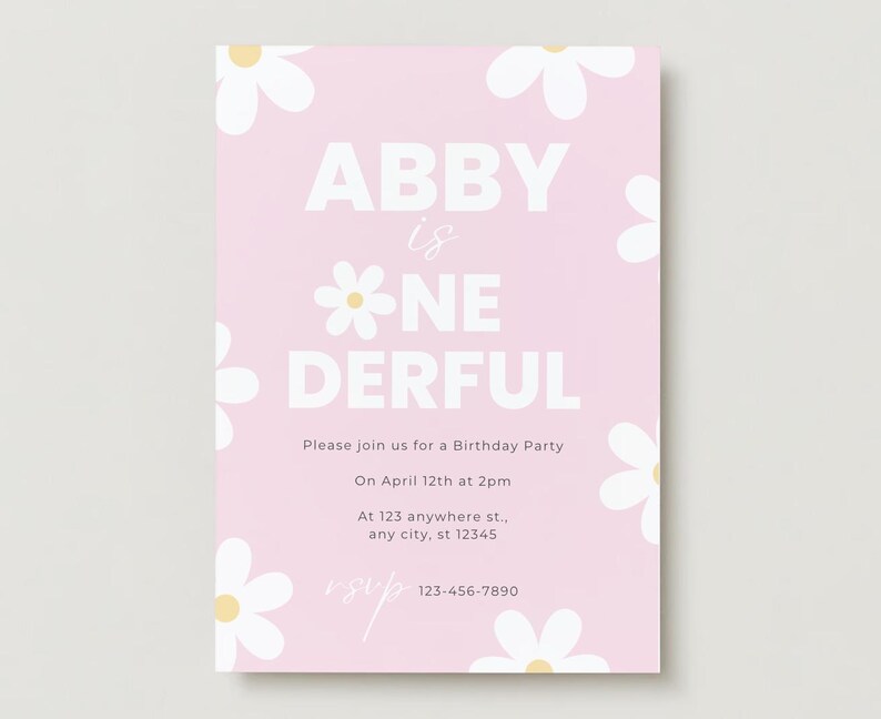 One-derful First Birthday Invitation - Pink Daisy Theme for Girls ...