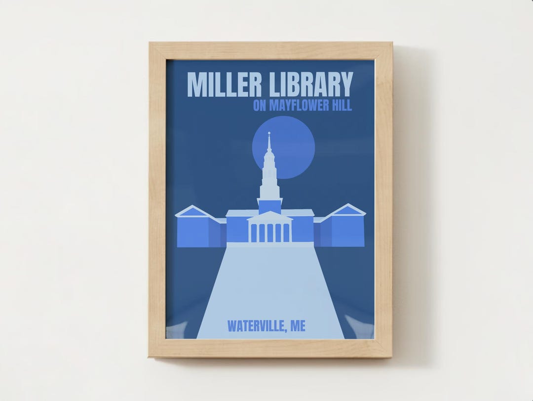 Colby College Poster | Miller Library | Poster PRINT (blue Tone ...