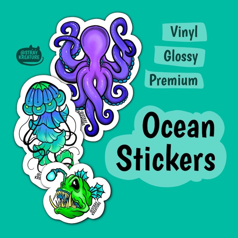 Ocean Sticker Pack - Vinyl, Glossy, Premium - Etsy