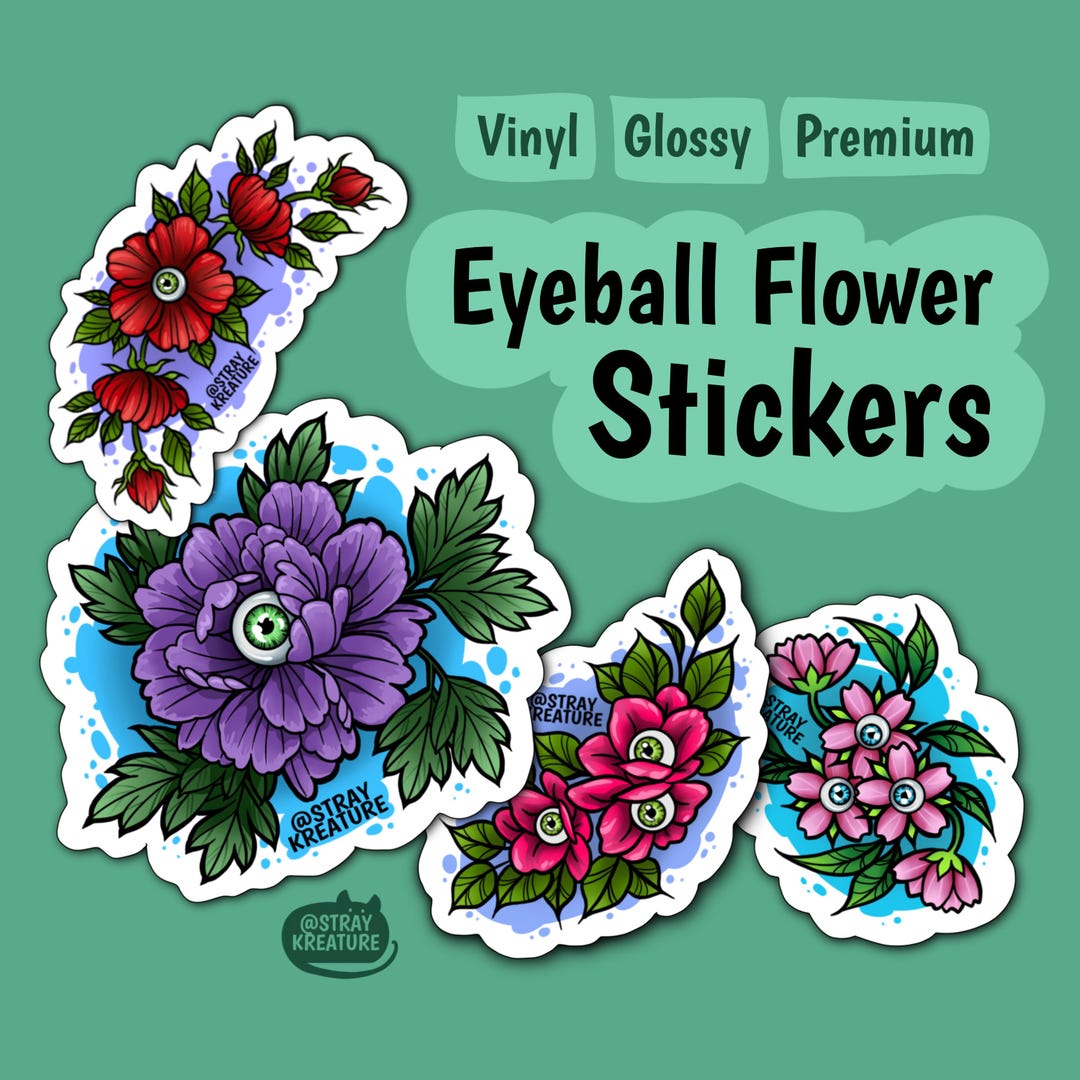 Eyeball Flower Sticker Pack: Glossy Vinyl Decals - Laptop, Journal ...