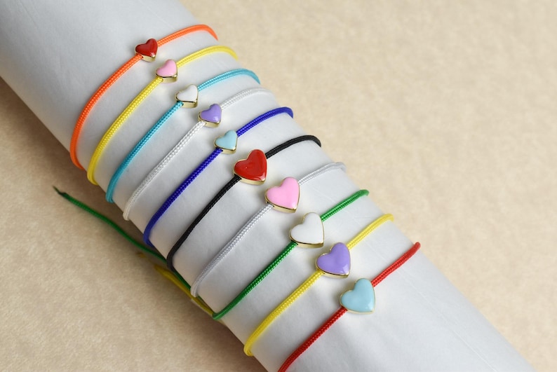 Personalized Enamel Heart String Bracelet - Choose Heart and Cord Color ...