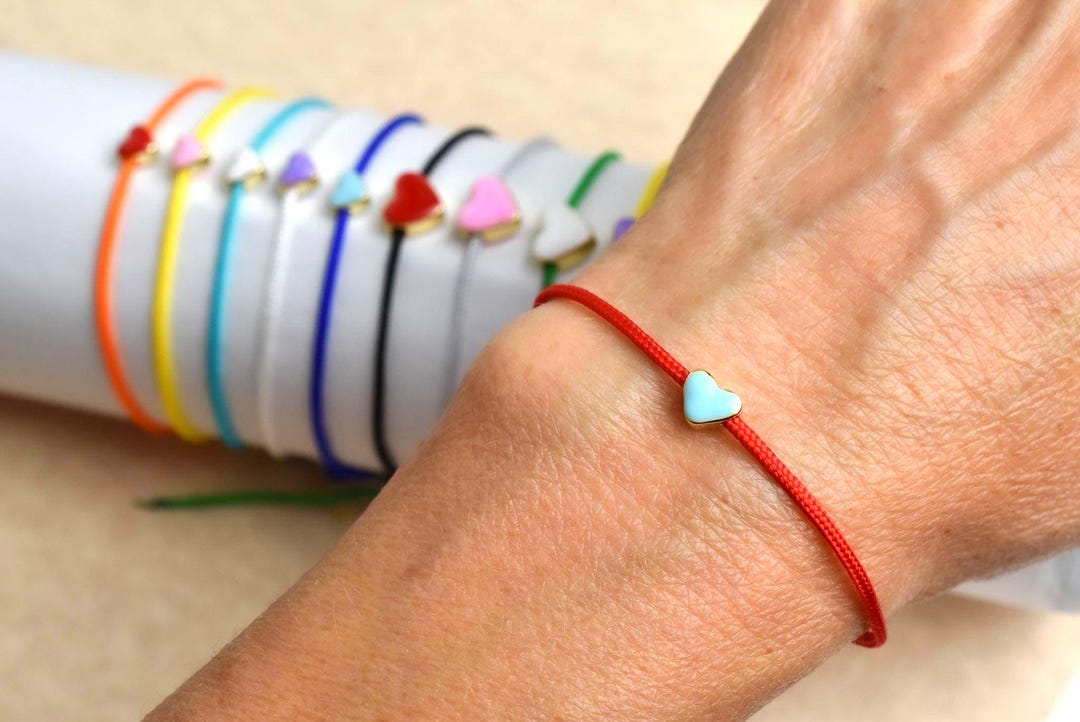 Personalized Enamel Heart String Bracelet - Choose Heart and Cord Color ...