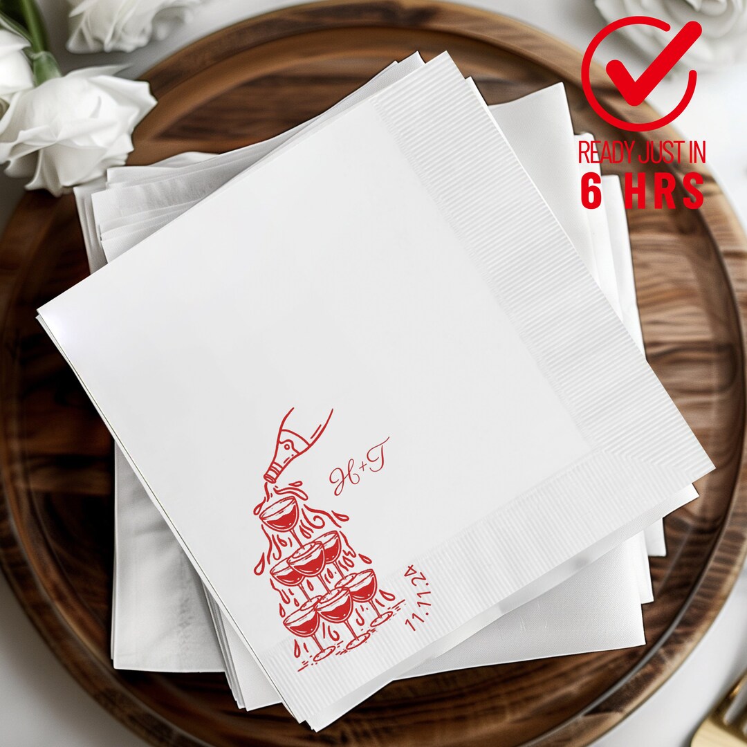Custom Champagne Tower Cocktail Napkin Wedding Party Bachelorette ...
