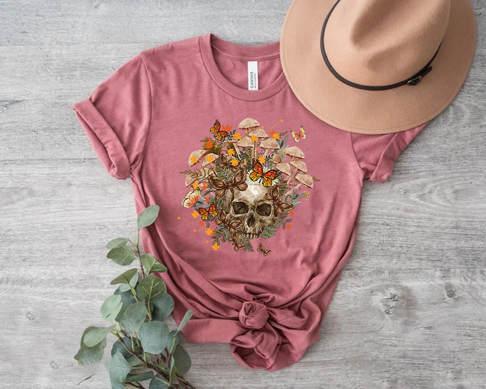 Bloom Skull Shirt, Mushroom Shirt, Halloween Shirt, Mushroom and Skull ...