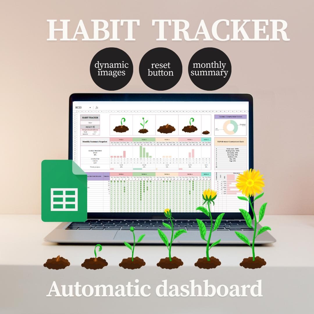Google Sheets Habit Tracker – Visual Progress Dashboard for Daily Goals ...