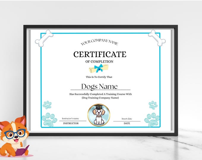 EDITABLE Puppy Dog Graduation Certificate Template, Dog Award ...