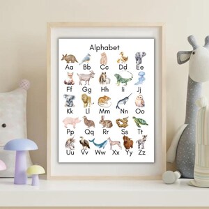 Alphabet Chart, Animal ABC Poster, Animal Alphabet, Watercolor Alphabet ...