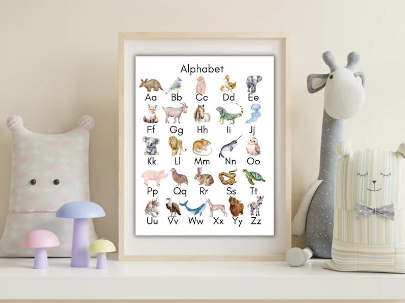 Alphabet Chart, Animal ABC Poster, Animal Alphabet, Watercolor Alphabet ...