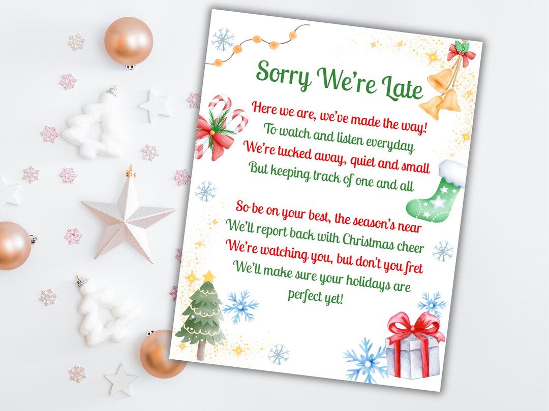Printable Elf Late Arrival, Sorry We're Late Elf Letter, Elf Arrival ...