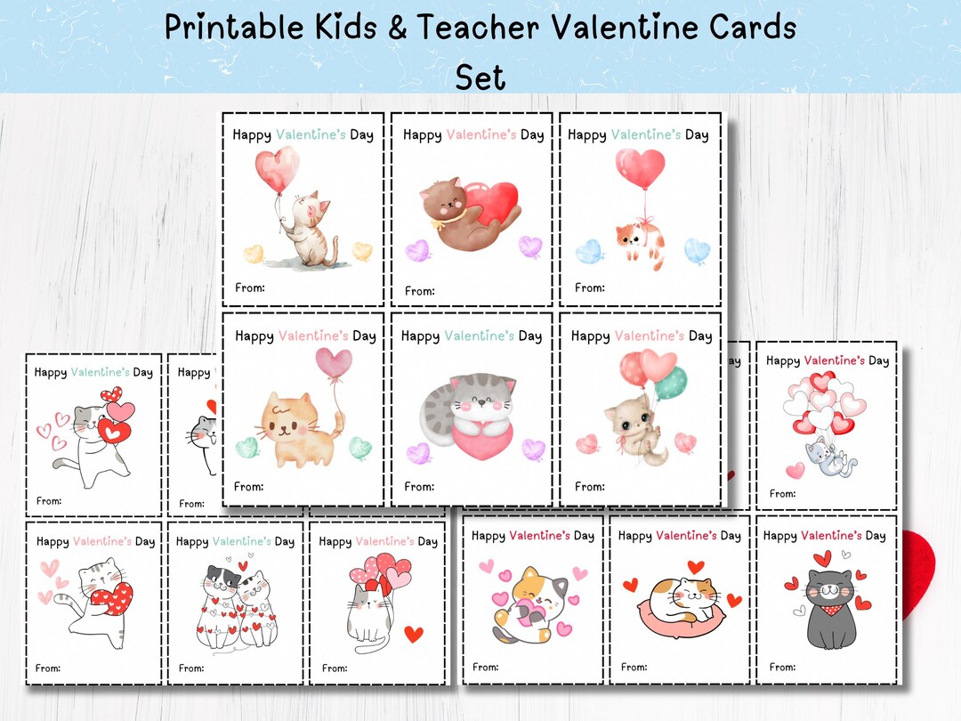 Cat Valentine Cards Kitty Valentine, Cute Cat Valentine, Teacher ...