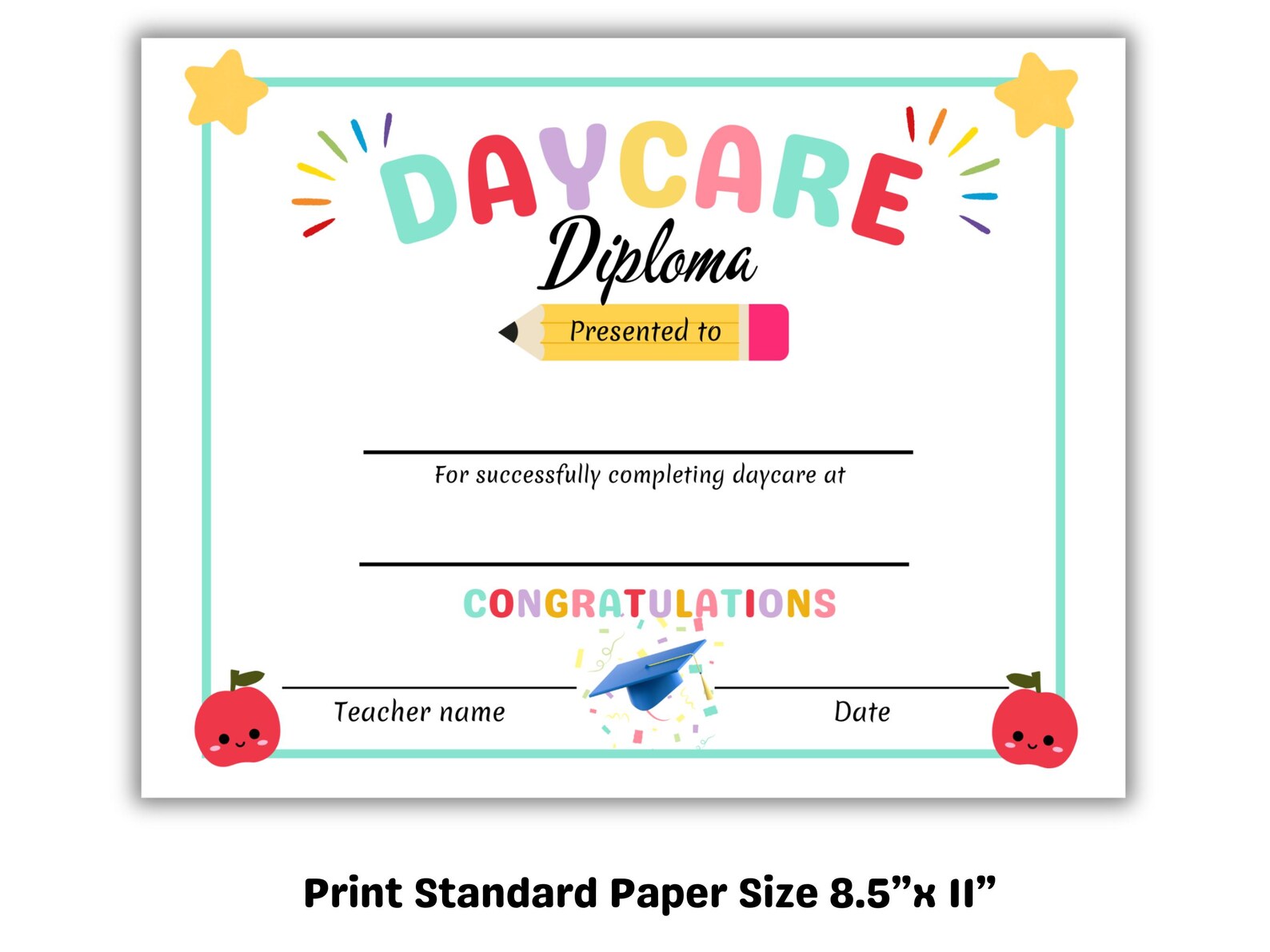 Editable Daycare Certificate, Daycare Diploma, Daycare Graduation, Last ...