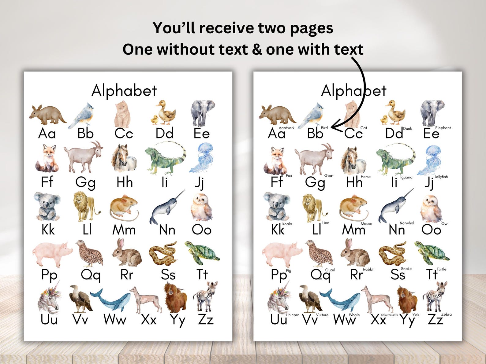 Alphabet Chart, Animal ABC Poster, Animal Alphabet, Watercolor Alphabet ...