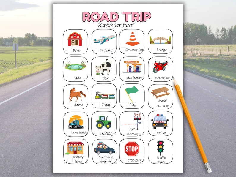 Road Trip Scavenger Hunt for Kids, Road Trip Games, Travel Scavenger ...