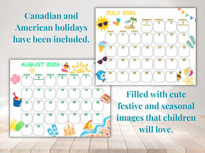 2026 Kids Calendar, Printable Kids Calendar, Homeschool Calendar, Cute ...