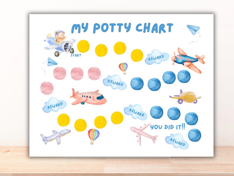 Printable Potty Training Chart, Airplane Potty Chart, Reward Chart ...