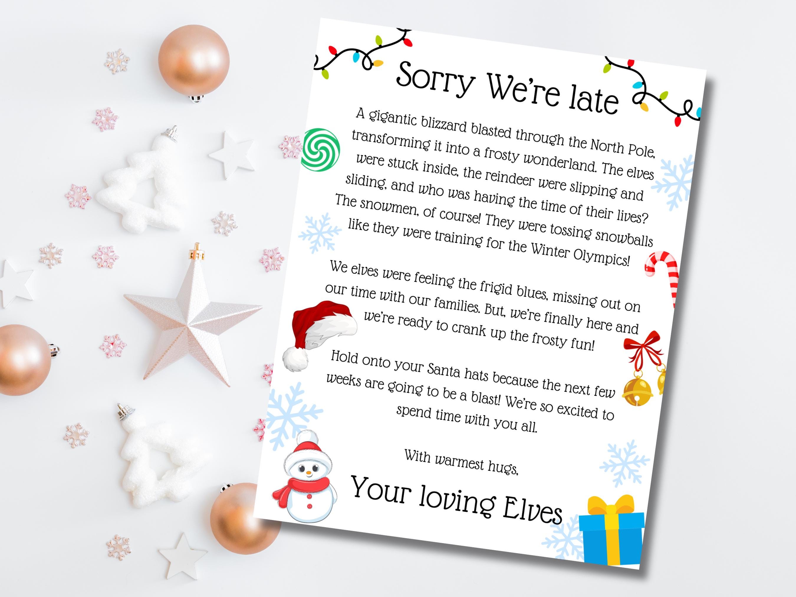 Elf Late Arrival, Sorry We're Late Elf Letter, Elf Arrival Letter, Elf ...