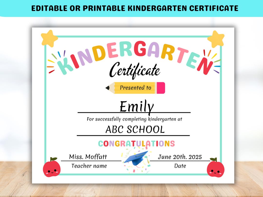 Editable Kindergarten Certificate, Kindergarten Diploma, Kindergarten ...