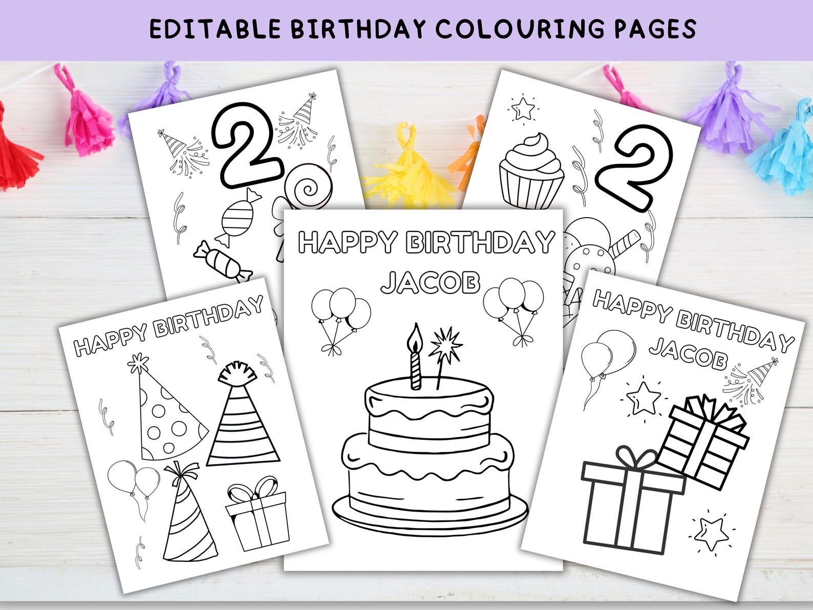 Birthday Party Coloring Pages, Custom Coloring Page, Birthday Activity ...