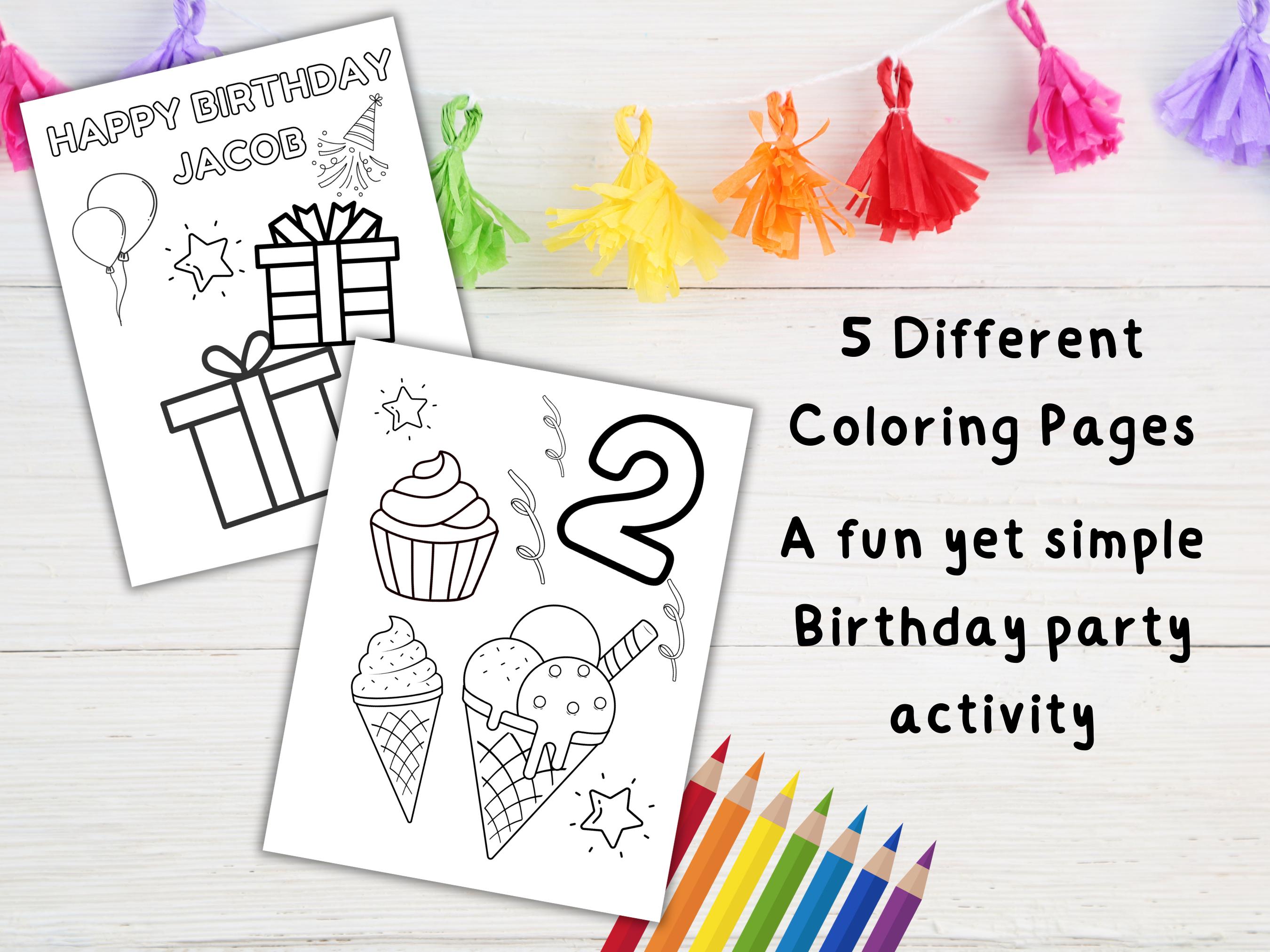 Birthday Party Coloring Pages, Custom Coloring Page, Birthday Activity ...