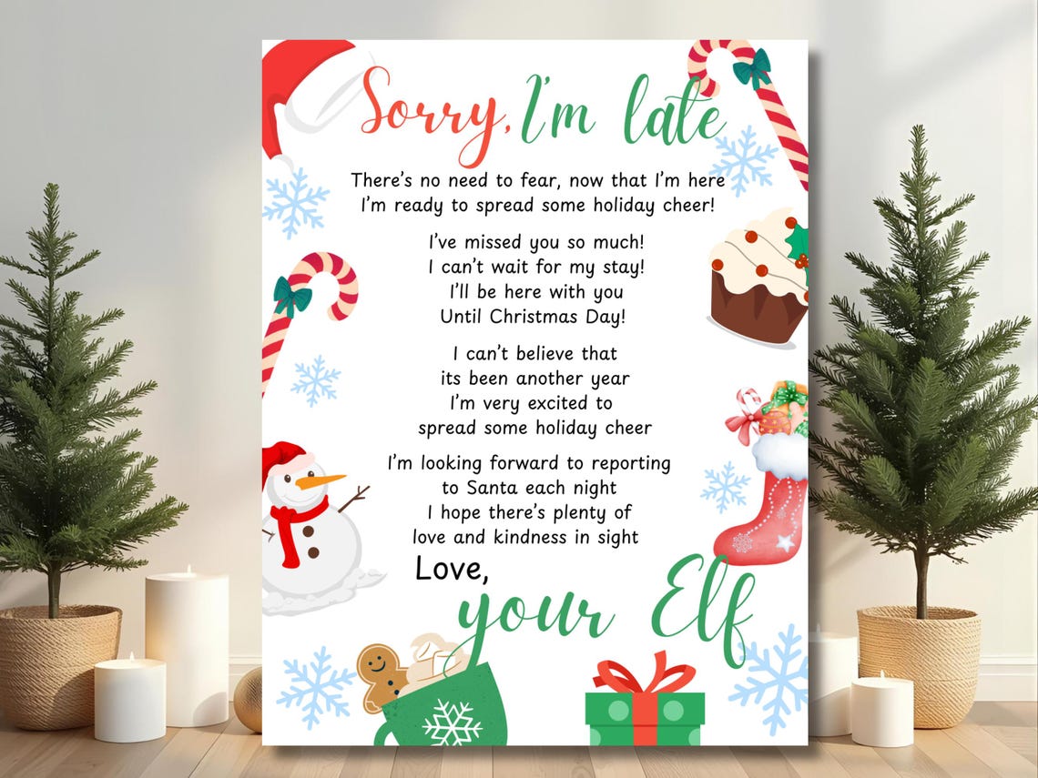 Elf Late Arrival, Elf Arrival Letter, Sorry Im Late Elf Letter, Elf ...