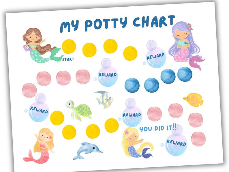 Printable Potty Training Chart, Mermaid Potty Training, Potty Chart ...