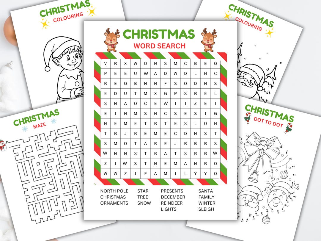 Printable Christmas Games, Word Search, Maze, Coloring (PDF) - Etsy