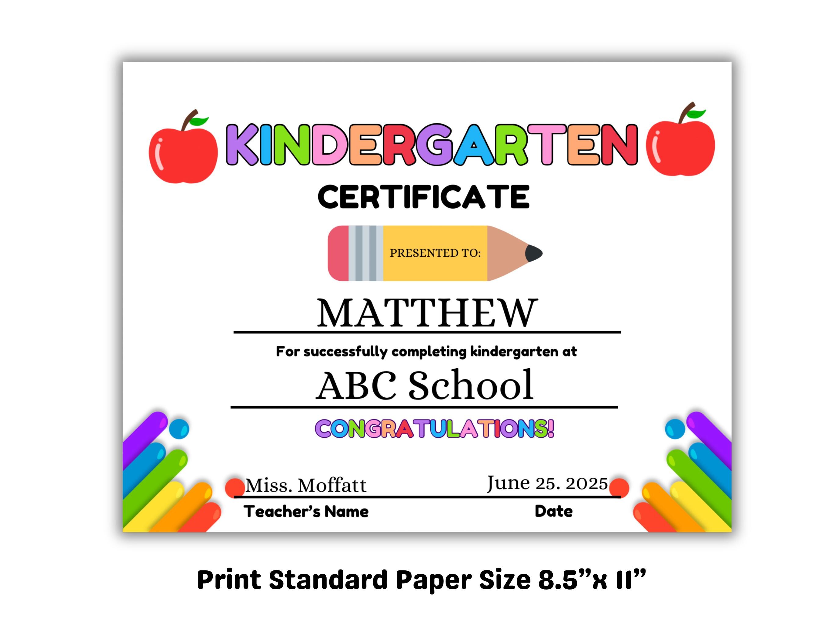 Editable Kindergarten Certificate, Kindergarten Diploma, Kindergarten ...